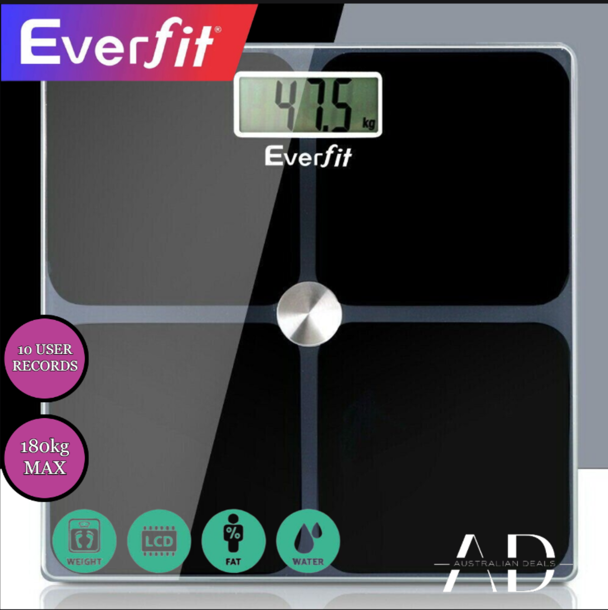 Everfit Electronic Digital Bathroom Scales Body Fat Scale Monitor Trac